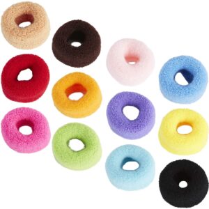 12 pack terry cloth cotton elastic stretchy fuzzy wide thick hair ties scrunchies ties ring loop no crease seamless hair rubber band ponytail holder hair accessories for women girl