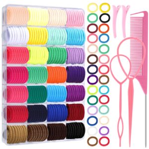 28 colors baby hair ties, 313pcs toddler hair ties with 5 hair styling tools ponytail holders hair ties with organizer box for kids girls