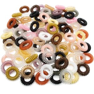 100 pcs women spiral hair ties colorful phone cord for thick hair girls no crease elastics strong grip waterproof coil ties - high ponytail