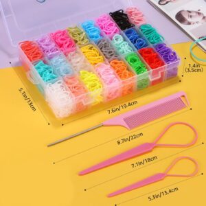 Elastic Hair Bands 24 Colors, BEBEEPOO 2000 pcs Mini Hair Rubber Bands with Organizer Box, Soft Small Girl Hair Ties, Colorful Baby Rubber Bands Set with Hair Tail Tools, Rat Tail Comb