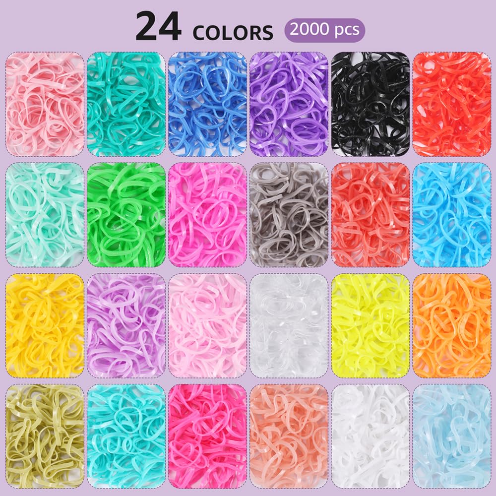 Elastic Hair Bands 24 Colors, BEBEEPOO 2000 pcs Mini Hair Rubber Bands with Organizer Box, Soft Small Girl Hair Ties, Colorful Baby Rubber Bands Set with Hair Tail Tools, Rat Tail Comb