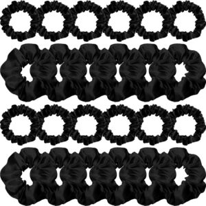 24 pieces satin hair scrunchies silky elastic bands skinny solid hair ties ropes ponytail holder for women girls hair accessories decorations, 2 sizes (black)