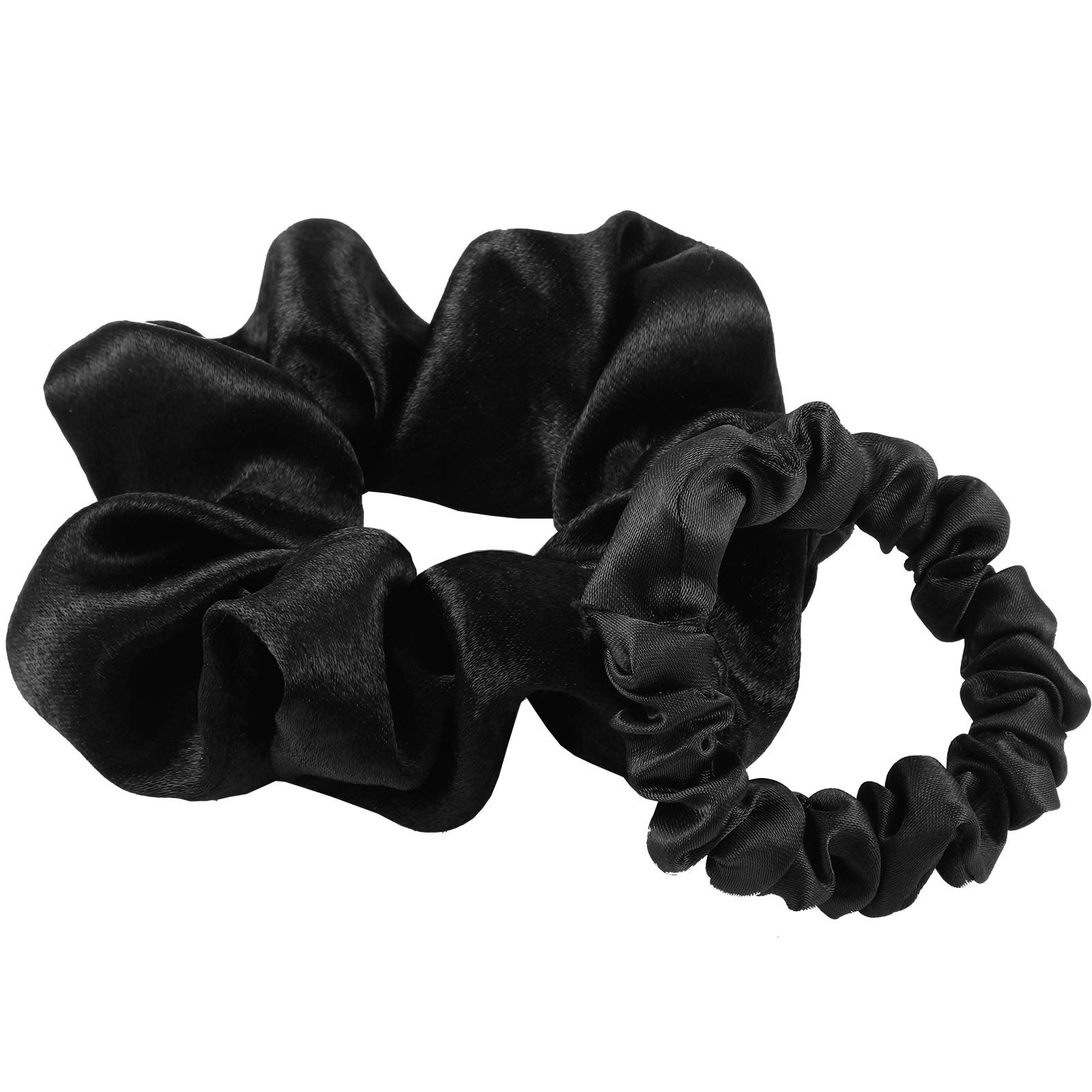 24 Pieces Satin Hair Scrunchies Silky Elastic Bands Skinny Solid Hair Ties Ropes Ponytail Holder for Women Girls Hair Accessories Decorations, 2 Sizes (Black)