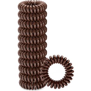 SRODHA Beauty Spiral Hair Bands | 12 Piece Pack Plastic Cord Hair Ties | Strong Hold Waterproof | Invisible Hairbands No Damage Bobbles for Women Girls | Thick Thin Straight (Brown)