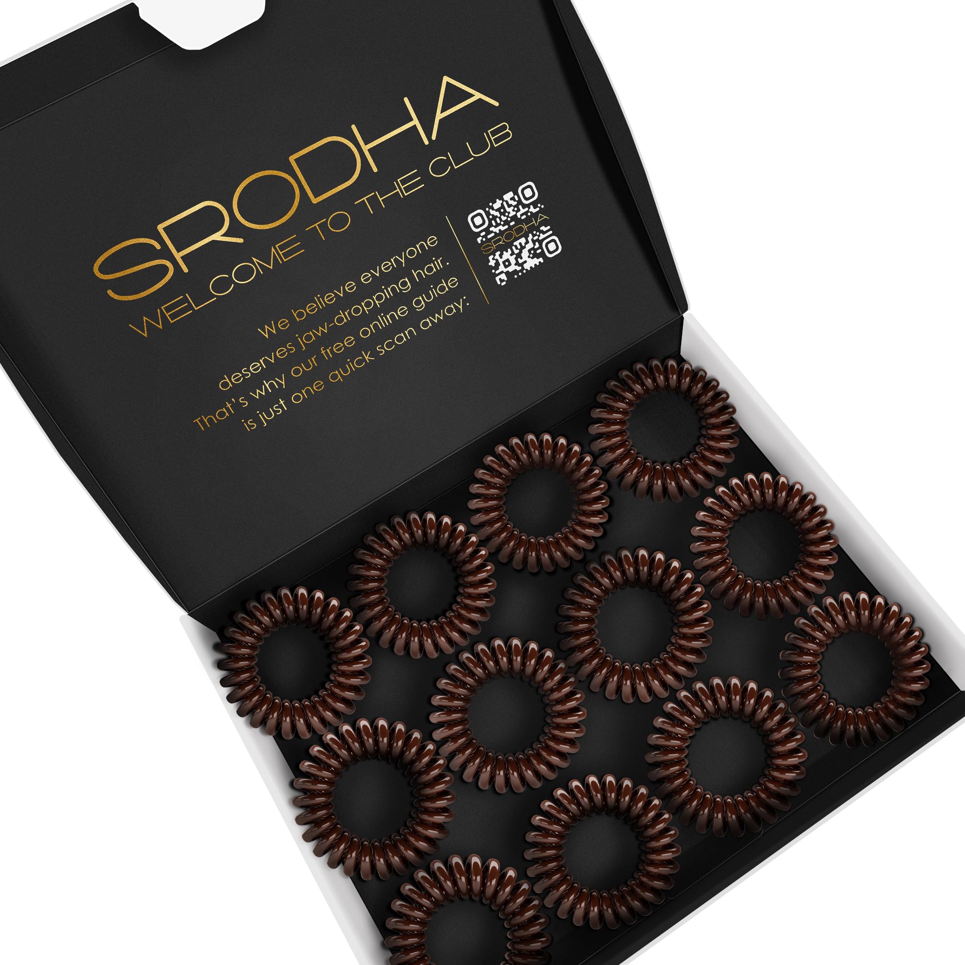 SRODHA Beauty Spiral Hair Bands | 12 Piece Pack Plastic Cord Hair Ties | Strong Hold Waterproof | Invisible Hairbands No Damage Bobbles for Women Girls | Thick Thin Straight (Brown)