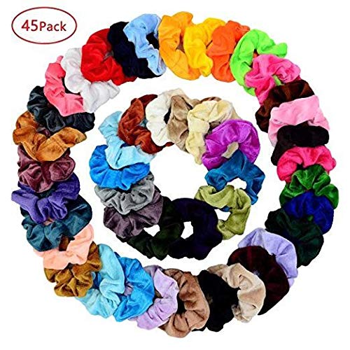 Chloven 45 Pcs Hair Scrunchies Velvet Elastics Hair Bands Scrunchy Hair Ties Ropes Scrunchie for Women Girls Hair Accessories - Great Gift for Holiday Seasons