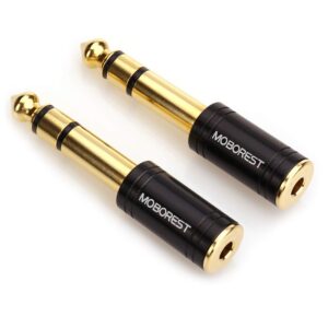 moborest 3.5mm to 1/4" adapter - authentic genuine universal 6.35mm pure copper adapter jack - 3.5mm (1/8 inch) female to 6.35mm (1/4 inch) male headphone adapter, black fashion 2-pack