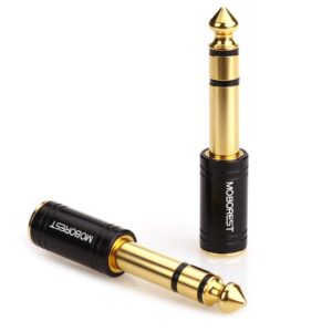 MOBOREST 3.5mm to 1/4" Adapter - Authentic Genuine Universal 6.35mm Pure Copper Adapter Jack - 3.5mm (1/8 Inch) Female to 6.35mm (1/4 Inch) Male Headphone Adapter, Black Fashion 2-Pack