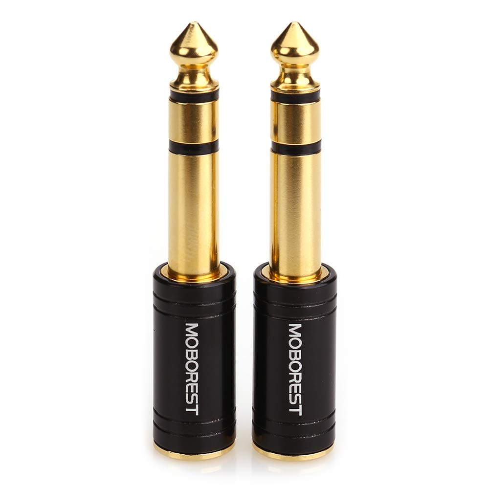 MOBOREST 3.5mm to 1/4" Adapter - Authentic Genuine Universal 6.35mm Pure Copper Adapter Jack - 3.5mm (1/8 Inch) Female to 6.35mm (1/4 Inch) Male Headphone Adapter, Black Fashion 2-Pack