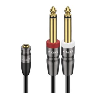 j&d 3.5mm trs to dual 1/4 in ts cable, heavy duty 3.5 mm to 2 x 6.35 mm cable 3.5 mm 1/8 female to 1/4 male cord for mixer guitar piano amplifier speaker, 6 feet