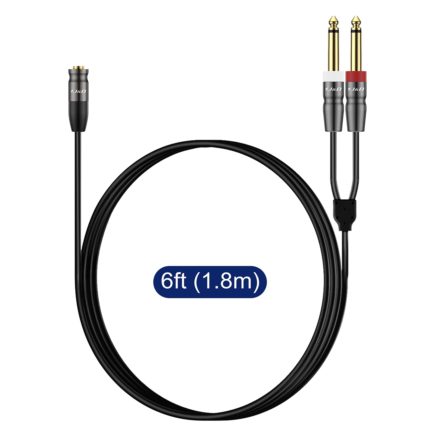 J&D 3.5mm TRS to Dual 1/4 in TS Cable, Heavy Duty 3.5 mm to 2 x 6.35 mm Cable 3.5 mm 1/8 female to 1/4 male Cord for Mixer Guitar Piano Amplifier Speaker, 6 Feet