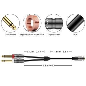 J&D 3.5mm TRS to Dual 1/4 in TS Cable, Heavy Duty 3.5 mm to 2 x 6.35 mm Cable 3.5 mm 1/8 female to 1/4 male Cord for Mixer Guitar Piano Amplifier Speaker, 6 Feet