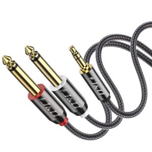 j&d 3.5mm 1/8 inch trs male to dual 6.35mm 1/4 inch ts male mono stereo y-cable splitter for amplifiers/mixer audio recorder, zinc alloy housing, nylon braid, gold plated copper shell, 3 feet