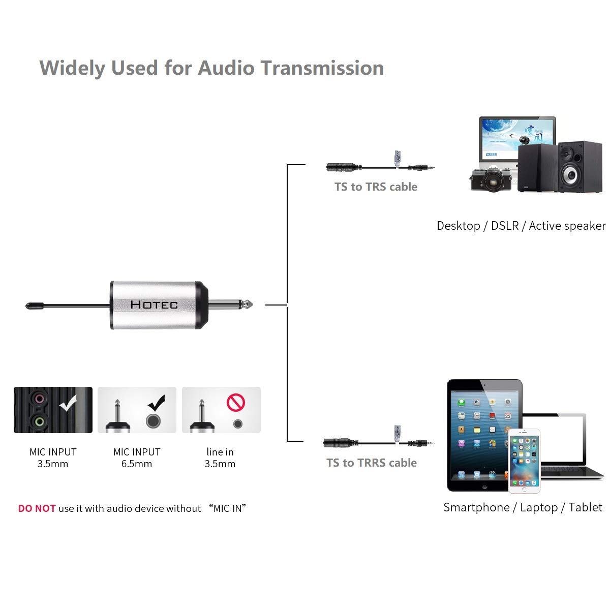 Hotec 3.5mm Male to 1/4” TS Female Audio Adapter Cable (TS to TRS and TS to TRRS, 2 Piece Pack)