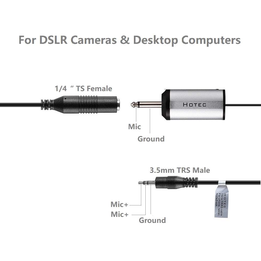 Hotec 3.5mm Male to 1/4” TS Female Audio Adapter Cable (TS to TRS and TS to TRRS, 2 Piece Pack)