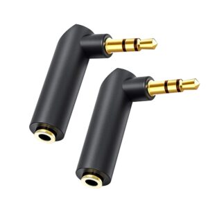 sairps 3.5mm right angle adapterr, trs stereo jack plugs with a 90-degree right angle design, compatible with laptop headphone port, tablets, mp3 players, speakers -2 pack