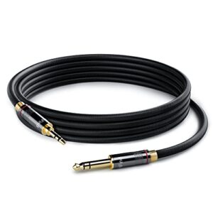 hifind 3.5mm to 6.35mm stereo audio cable 4 ft (hi-fi sound-silver plated copper-spring sr-braided) 3.5 mm 1/8" trs male to 6.35 mm 1/4" trs male bidirectional cable for guitar,home theater,speaker