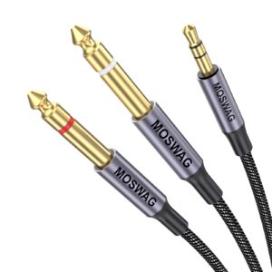 moswag 3.5mm 1/8" trs male to 2x 6.35mm 1/4" ts male mono stereo y-cable splitter 10ft/3meter compatible for home stereo systems,laptop,amplifier,mixer audio recorder，mp3,etc