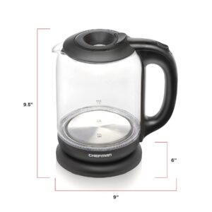 Chefman 1.7 Liter Electric Kettle With Easy Fill Lid, Cordless With Removable Lid And 360 Swivel Base, LED Indicator Lights