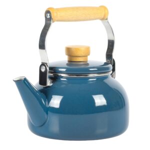 mr. coffee quentin 1.5 qt enamel on steel tea kettle w/wood handle - blue