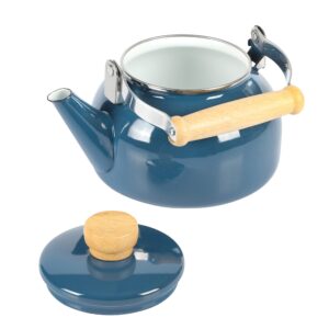 Mr. Coffee Quentin 1.5 QT Enamel On Steel Tea Kettle w/Wood Handle - Blue