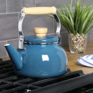 Mr. Coffee Quentin 1.5 QT Enamel On Steel Tea Kettle w/Wood Handle - Blue