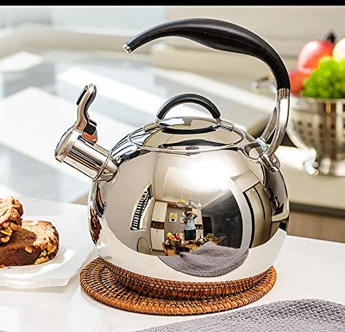 ArrAze Tea Kettle Stovetop Whistling Suitable for Stove Tops 3L Modern Brushed Steel Polished Kettle with Ergonomic Handle Can Make Boil Milk or Coffee