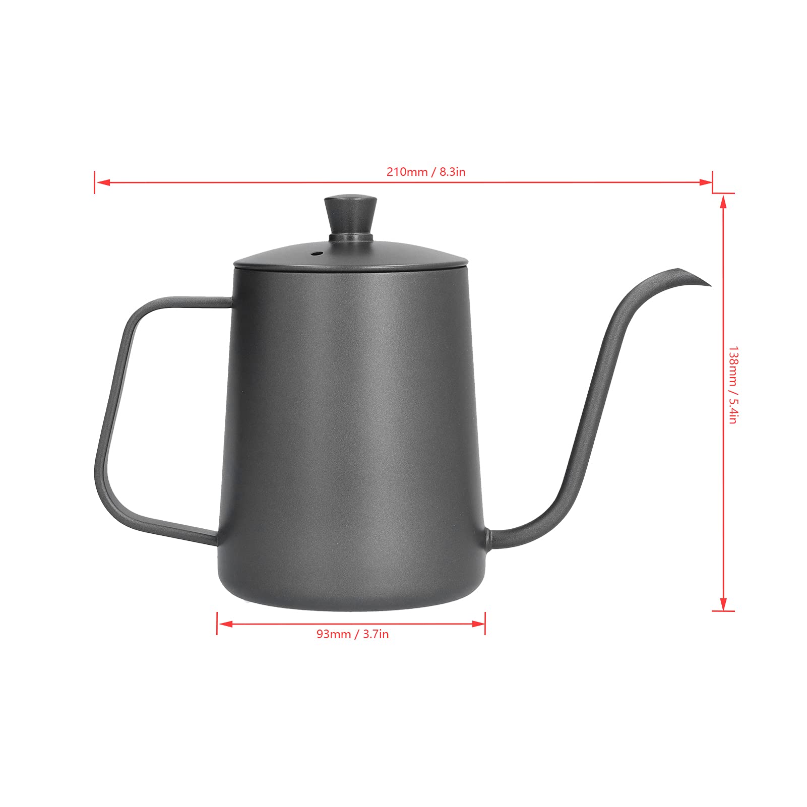 ELINP Goose Neck Electric Kettles, 600ml 304 Stainless Steel PTFE Coffee Kettle with Black Handle Narrow Mouth Coffee Pot for Home