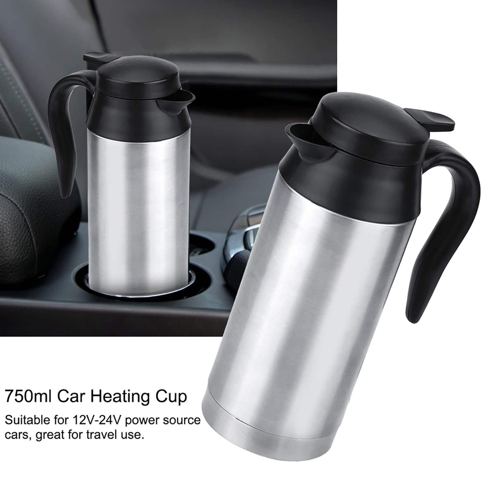 Car Electric Cup, 12V 750ml Car Electric Cup Vacuum Insulation Technology Portable Electric Travel Heating Cup Coffee Tea Boiling Mug Kettle for Car