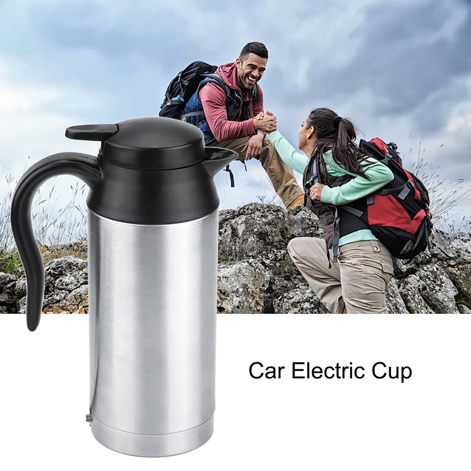 Car Electric Cup, 12V 750ml Car Electric Cup Vacuum Insulation Technology Portable Electric Travel Heating Cup Coffee Tea Boiling Mug Kettle for Car