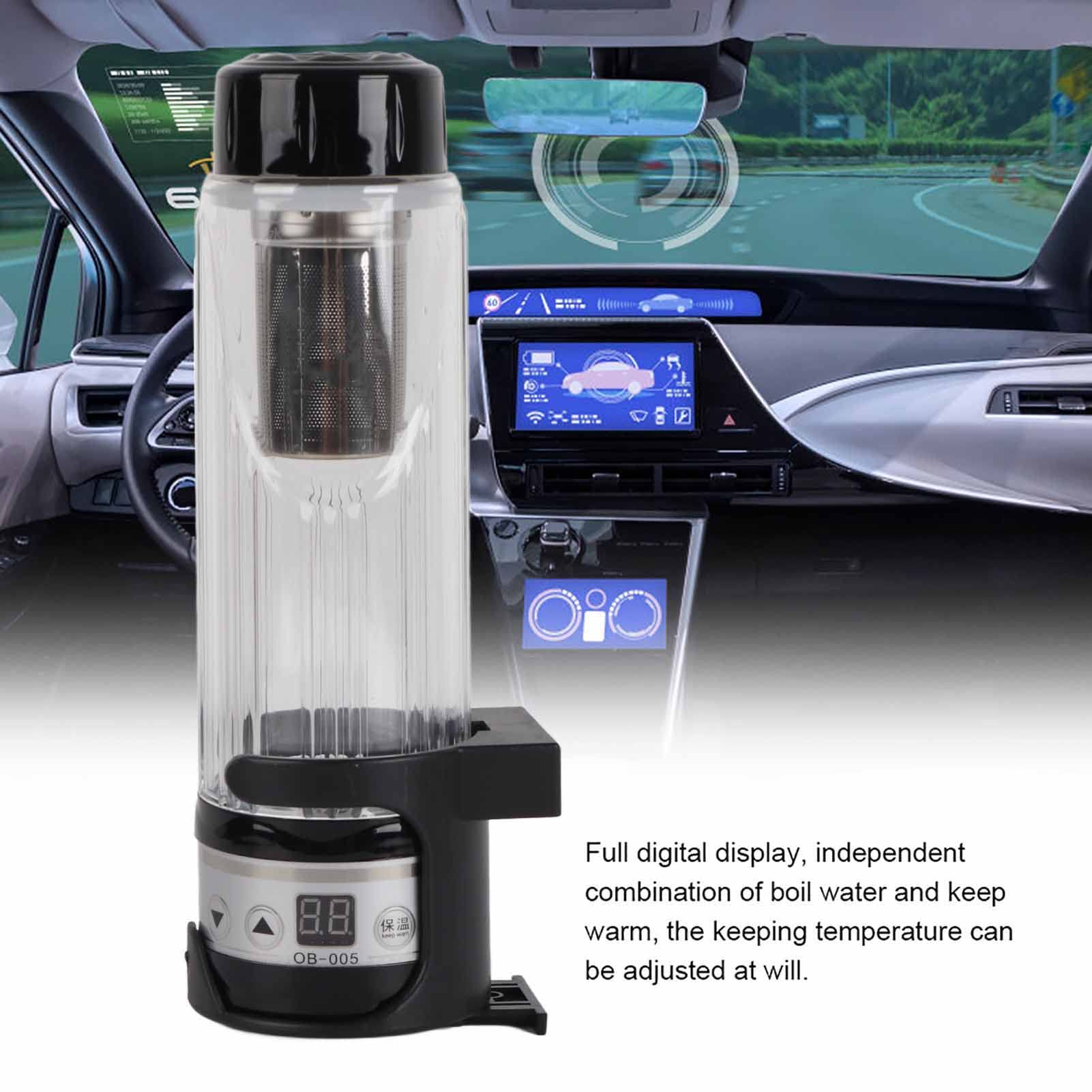 TRAVEL ELECTRIC KETTLE CAR HEATING CUP HOLDER | BOIL WATER IN CAR | 12V / 24V 95W 420ML | FORNOODLES, TEA, COFFEE | CRYSTAL HEATER | BOROSILICATE GLASS INNER TANK (Black)