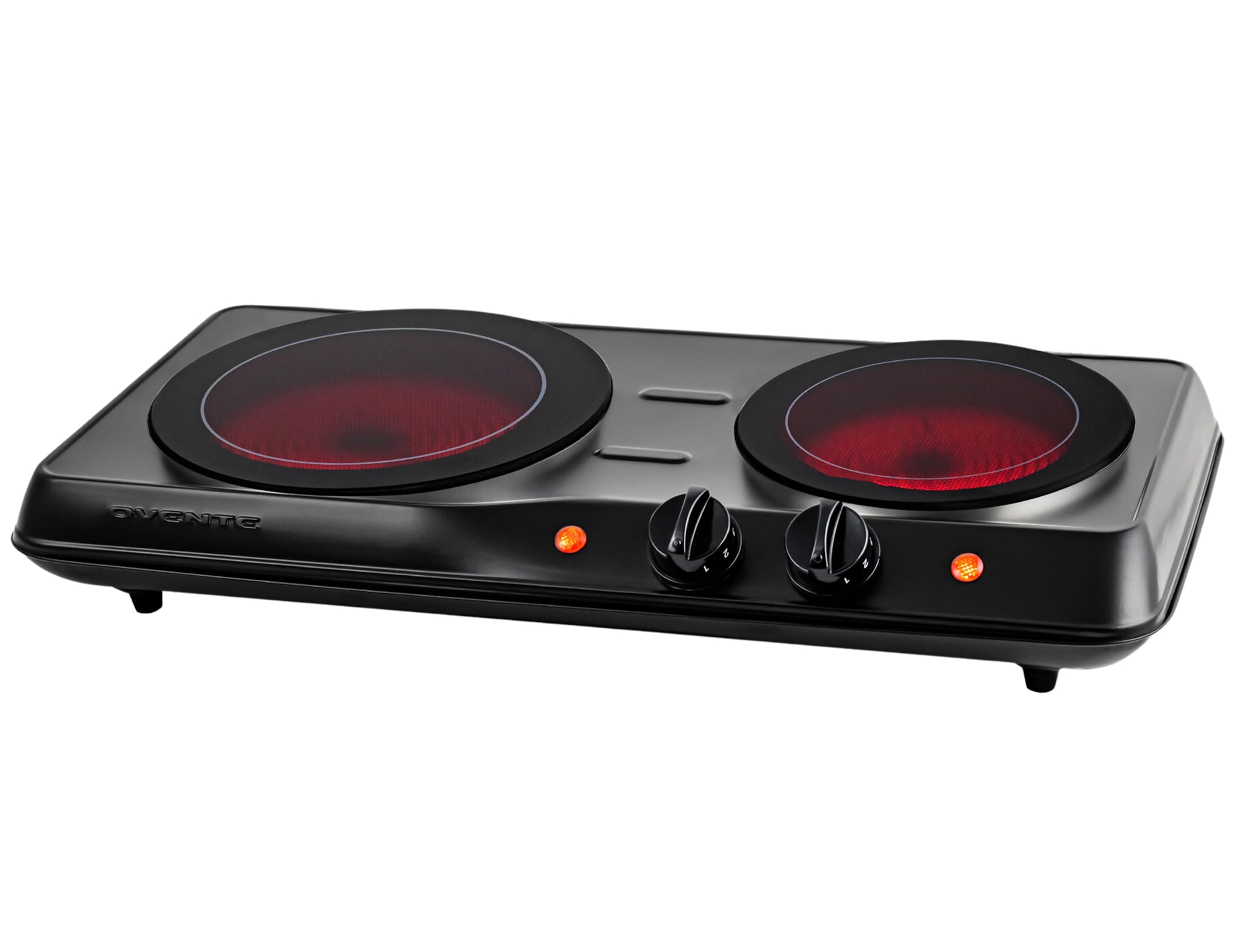 OVENTE Countertop Infrared Double Burner, 1700W Electric Hot Plate and Portable Stove with 7.75" and 6.75" Ceramic Glass Cooktop, 5 Level Temperature Setting and Easy to Clean Base, Black BGI102B