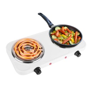 countertop burner, electric double burners 2000 watts, hot plate cooktop with 5 temperature control, non slip rubber feet, portable coil heating stove countertop rv hotplate for home or dorm(white 2)