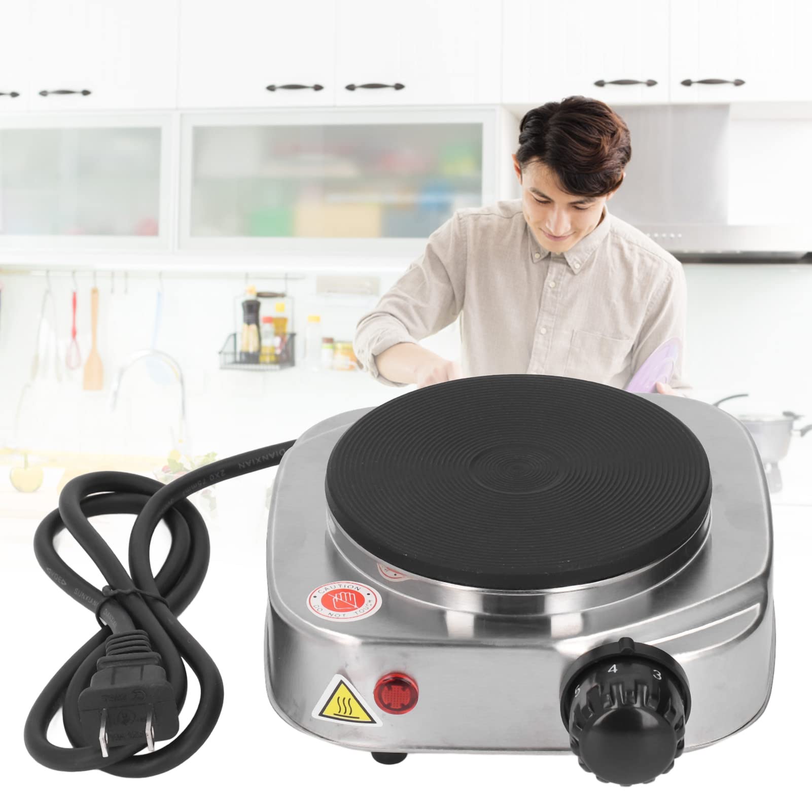 Electric Stove Burner, 500W Small Cooking Heater Stove Portable Countertop Burner Electric Heater Stove Stainless Steel Electric Hot Plate for Kitchen Camping (110V US Plug)