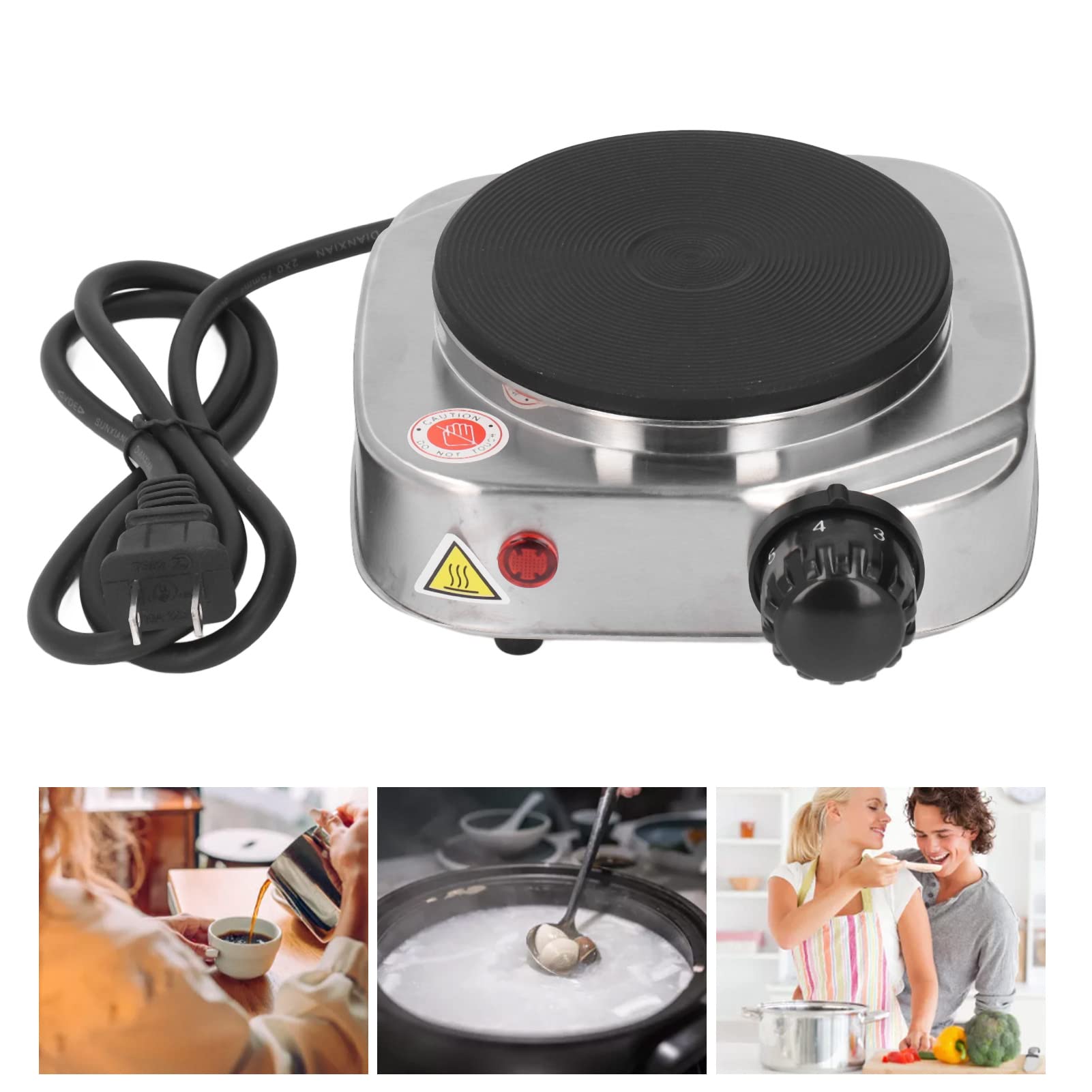 Electric Stove Burner, 500W Small Cooking Heater Stove Portable Countertop Burner Electric Heater Stove Stainless Steel Electric Hot Plate for Kitchen Camping (110V US Plug)