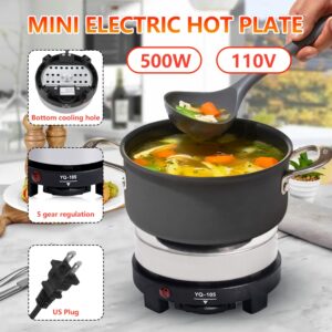 Watris Veiyi Small Electric Hot Plate, 500W Mini Hot Plate Electric Stove, Portable Electric Burner for Office Home Kitchen (US Plug 110V)