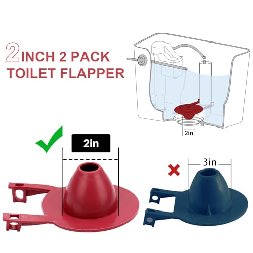 Toilet Flapper Replacement Kit High Performance Universal Toilet Tank Flapper with Stainless Chain & Hook, Long Lasting Rubber, Easy to Install Red 2inch 2pc