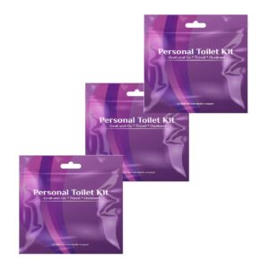 ph advantage 3 x personal toilet kit | public restroom kit | toilet paper, toilet seat cover, butt wipes, cleansing wipes (purple)