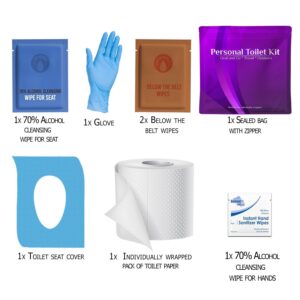 pH Advantage 3 x Personal Toilet Kit | Public Restroom Kit | Toilet Paper, Toilet Seat Cover, Butt Wipes, Cleansing Wipes (Purple)