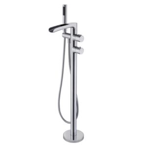 qinkell thermostatic freestanding bathtub faucet waterfall tub filler chrome floor mount bathroom taps with handheld shower