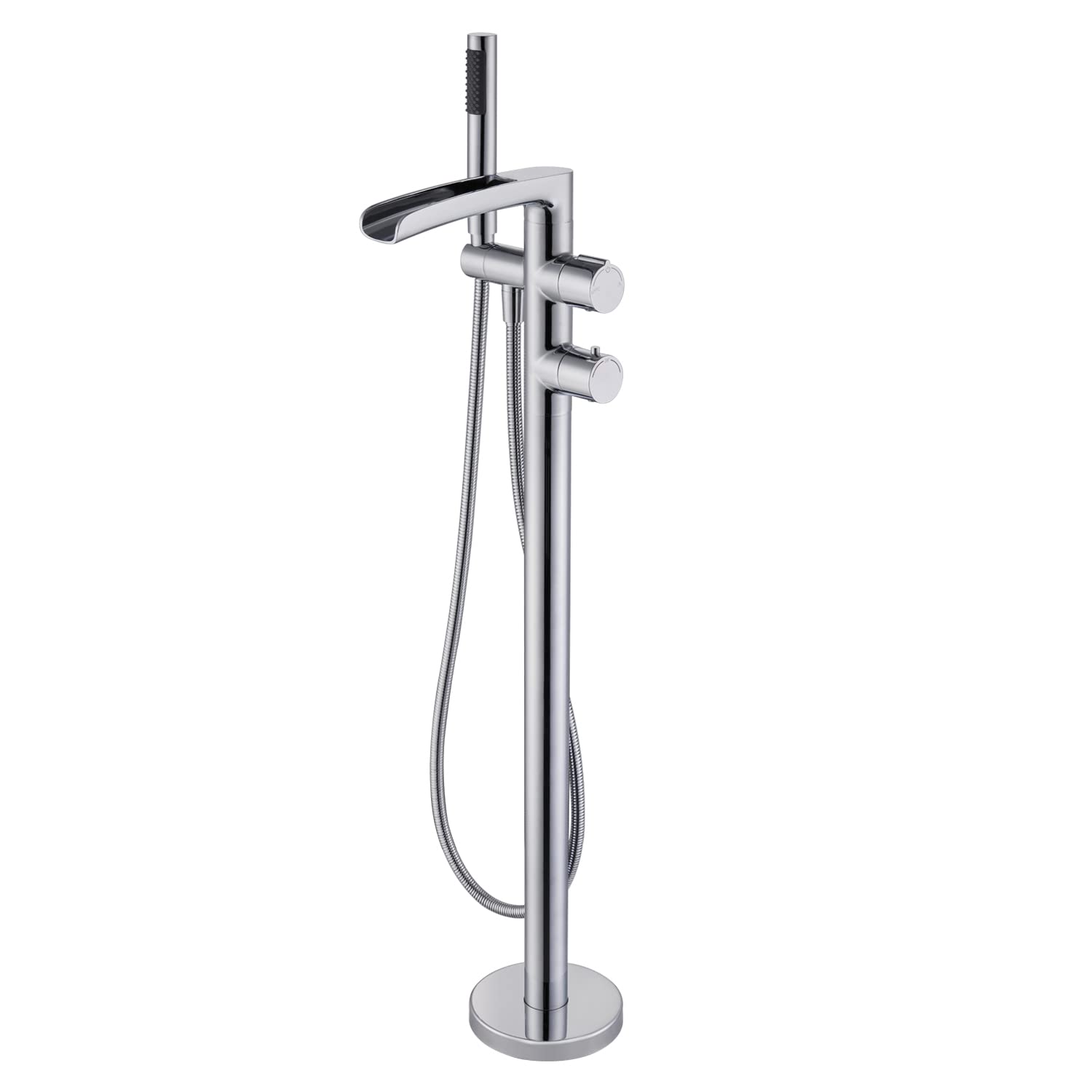 Qinkell Thermostatic Freestanding Bathtub Faucet Waterfall Tub Filler Chrome Floor Mount Bathroom Taps with Handheld Shower