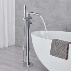 Qinkell Thermostatic Freestanding Bathtub Faucet Waterfall Tub Filler Chrome Floor Mount Bathroom Taps with Handheld Shower