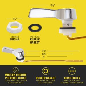 Qualihome Toilet Flusher Handle Replacement Kit - Universal Toilet Handle - Durable, Elegant, and Easy-to-Install Flush Lever (Chrome, Front Mount)