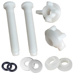 2 pack universal white plastic toilet seat screws replacement, toilet seat hinges bolts and nuts for top mount toilet lid fastener parts kit