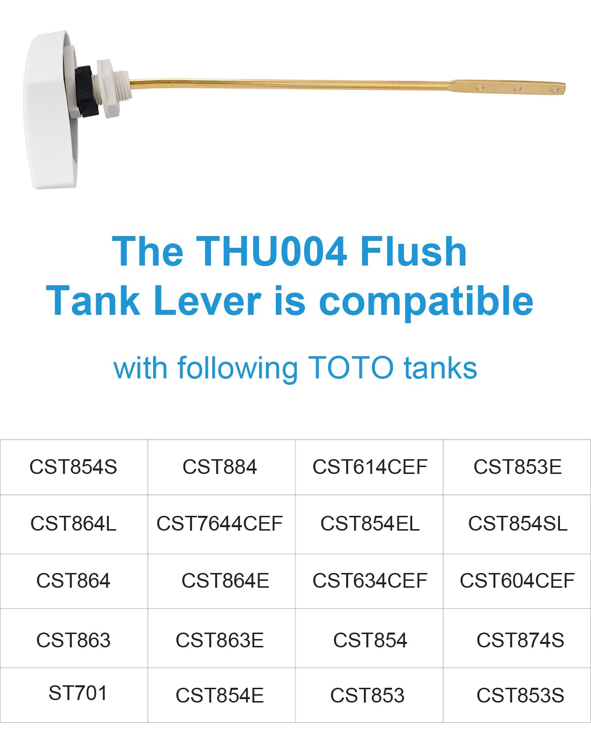 Hibbent Toilet Handle Tank Flush Lever Replacement Compatible with TOTOTHU004-CP Trip Lvr for ST701, CST854, CST884,Side Mount Toilet Flush Handle, Toilet Trip Lever, Toilet Repair Handle, White