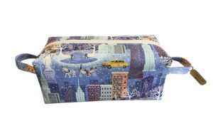 snowy manhattan nyc boxy pouch, toiletry bag, dopp bag, zipper pouch, accessory bag, dopp kit, travel bag, new york city theme (b319)