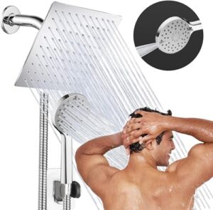 bathroom shower kit, fixed shower head and handheld shower, round replacement overhead rain shower head, handheld shower with spray mode, universal, water saving (6in)