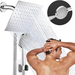 Bathroom Shower Kit, Fixed Shower Head and Handheld Shower, Round Replacement Overhead Rain Shower Head, Handheld Shower with Spray Mode, Universal, Water Saving (6in)