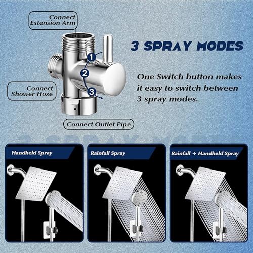 Bathroom Shower Kit, Fixed Shower Head and Handheld Shower, Round Replacement Overhead Rain Shower Head, Handheld Shower with Spray Mode, Universal, Water Saving (6in)