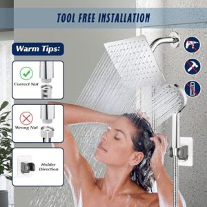 Bathroom Shower Kit, Fixed Shower Head and Handheld Shower, Round Replacement Overhead Rain Shower Head, Handheld Shower with Spray Mode, Universal, Water Saving (6in)